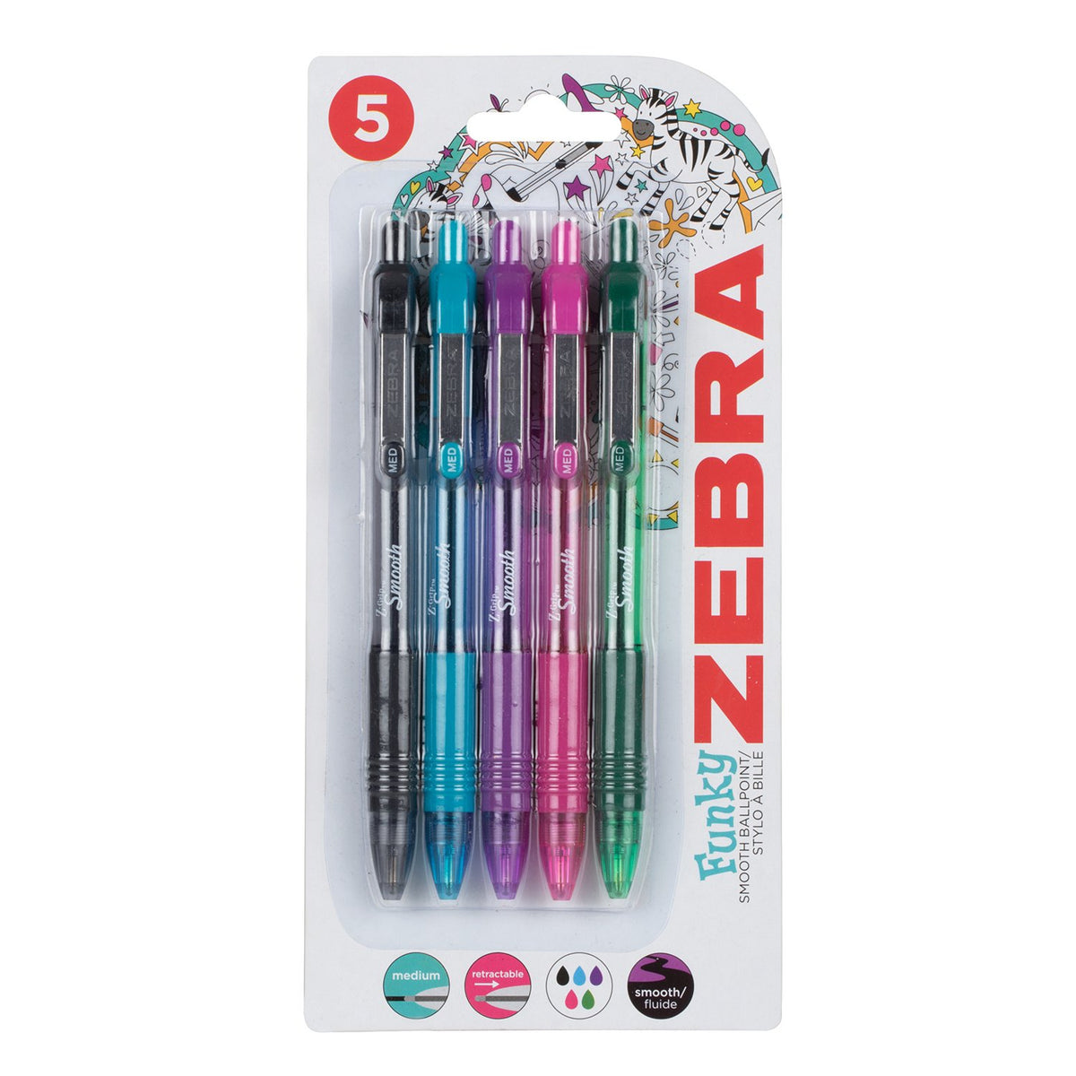 Multicolour Zebra Z-Grip Ballpoint Pens - 5 Pack — Theatre Supplies Group